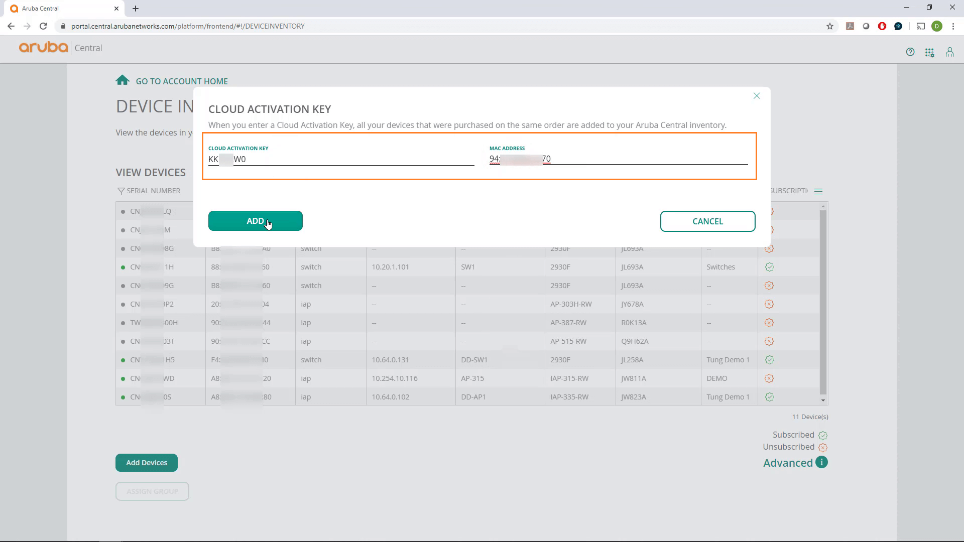 How to Add Devices to Aruba Central