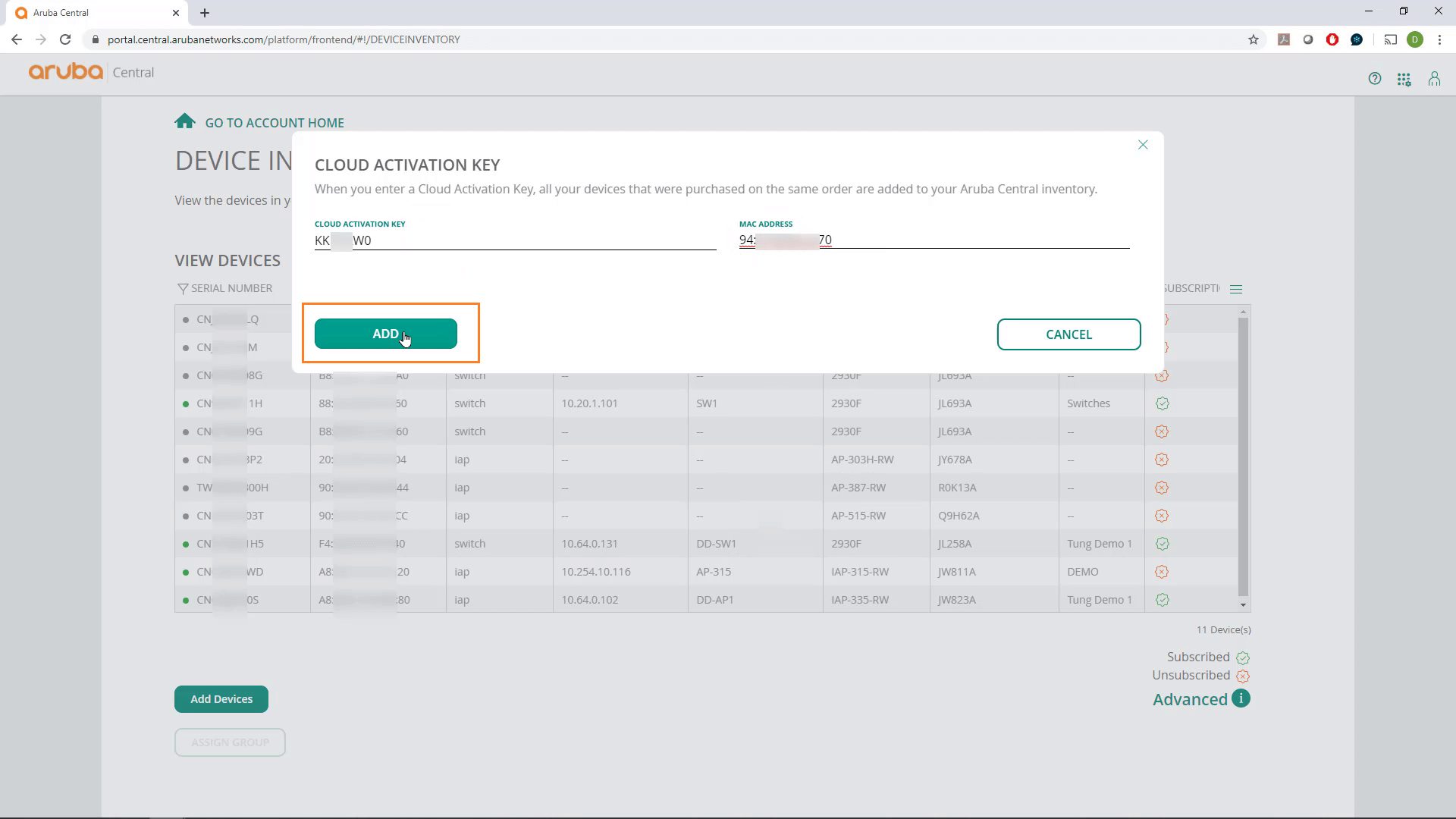 How to Add Devices to Aruba Central